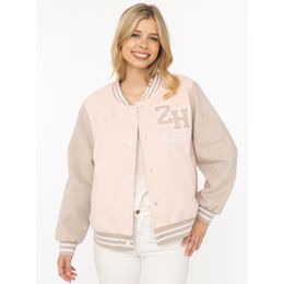 Zwillingsherz Damen Bomberjacke "&bdquo;College Uni&ldquo;"rosa, Gr. XXL, Obermaterial: 100% Polyester, Jacken, abgesetzte &Auml;rmel, gestreifte B&uuml;ndchen,