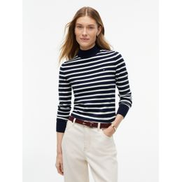 Tommy Hilfiger Damen Strickpullover "COTTON JERSEY SLIM MK-NK SWT", blau, Gr. L, gestreift, Strick, Obermaterial: 67% Baumwolle, 33% Nylon, Pullover,