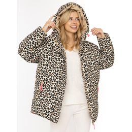 Zwillingsherz Damen Steppjacke "&bdquo;Leo Classic AOP&ldquo;"beige, Gr. L, Obermaterial: 100% Polyester, Jacken, Kapuze, Leomuster, verdeckter Rei&szlig;verschluss