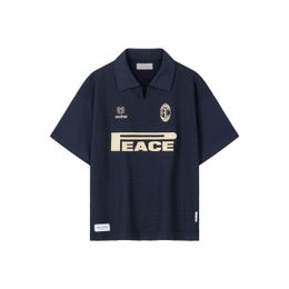 Herren Poloshirt "Another Cotton Lab Peace Waffle Polo", blau, Gr. XS, ANOTHER COTTON LAB, bedruckt, 100% Baumwolle, Shirts
