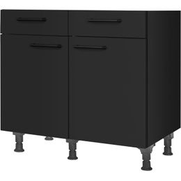 Unterschrank Nobilia, B:90cm H:87cm T:58,3cmfront: schwarz supermatt korpus: schwarz, K&uuml;che, Schr&auml;nke, ""MIAMI", vormontiert, Breite 90 cm,