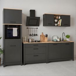 K&uuml;chenzeile Inter Link, B:300cm H:227cm T:60cmk&uuml;che: grau, front: anthrazit, korpus: anthrazit, eiche artisan nachbildung, arbeitsplatte: eiche