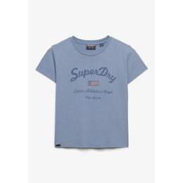 Superdry Damen Print-Shirt "ATH ESS FITTED GRAPHIC TEE", blau, Gr. XL, meliert, Single Jersey, Obermaterial: 100% Baumwolle, Shirts, aus Baumwolle
