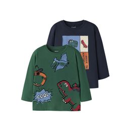 name it Jungen Langarmshirt "NMMLUCIUS 2P LS NREG TOP BOX"evergr&uuml;n pack:navy blazer, Gr. 110, bedruckt, Jersey, Obermaterial: 95% Baumwolle, 5%