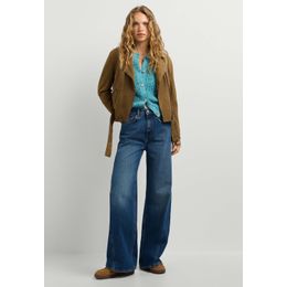 Pepe Jeans Damen Slim-fit-Jeans "flare fit jeans BELLE HW FLARE CONTRAST"12 oz blau rigid denim, Gr. 26, 100% Baumwolle, Jeans