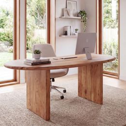 FineBuy Schreibtisch 180 cm Massivholz B&uuml;rotisch Computertisch Nierenform Homeoffice
