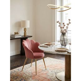 KADIMA DESIGN Esszimmerstuhl Samtbezug mit Metallgestell Schalenform Skandinavisch gepolstert, Rosa 53x48x80 cm