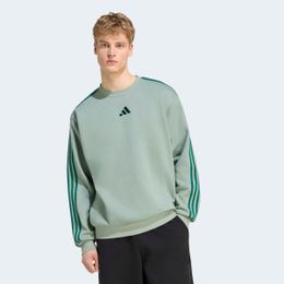 Herren Sweatshirt "ESSENTIALS 3-STREIFEN, FLEECE"silber gr&uuml;n, collegiate gr&uuml;n, Gr. S, adidas Sportswear, Obermaterial: 70% Baumwolle, 30% Polyester,