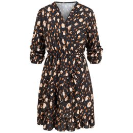 CLOUD 5IVE Damen A-Linien-Kleid "CLOUD 5IVE Longsleeve Dress with flower print"schwarz, Gr. L, 100% Polyester, Kleider