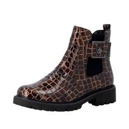 Remonte Damen Chelseaboots, Gr. 36braun kombiniert, Lacklederimitat, Reptilienpr&auml;gung, Schuhe, Blockabsatz, Stiefelette, Lackboots in trendiger Optik