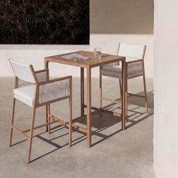 Set Bartisch + 2x Barhocker MCW-Q12, Barstuhl Stehtisch, Polyrattan Olefin (210 g/m&sup2;) ~ wei&szlig;