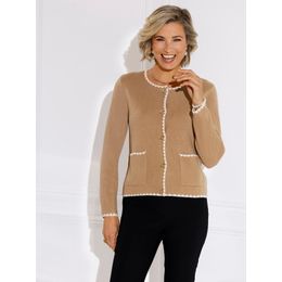 Classic Basics Damen Jacquardstrickjackecamel, Gr. 44, gemustert, mehrfarbig, unifarben, 100% Polyacryl, Strickjacken