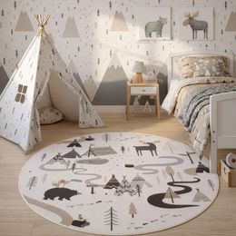 Kinderteppich, H:8mm &Oslash;:160cmcreme, Ayyildiz Teppiche, Teppiche, "COCO 1135 , auch in rund erh&auml;ltlich", Waschbar bei 30 C, rutschhemmend, OEKO-TEX