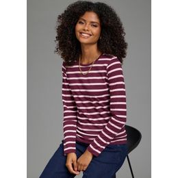 AJC Damen Langarmshirtbordeaux, pink, Gr. 48, gestreift, Jersey, Obermaterial: 100% Baumwolle, Shirts, im casual Stil, mit Rundhalsausschnitt mit