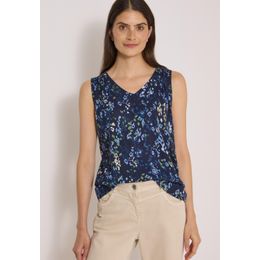Cecil Damen Shirttopurban dunkelblau, Gr. S, bedruckt, Jersey, Obermaterial: 50% Baumwolle, 50% Modal, Tops, Sommertop mit Rounded V-Neck und