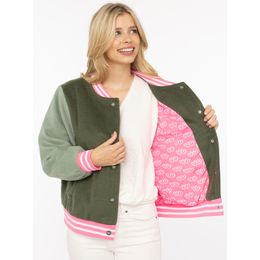 Zwillingsherz Damen Bomberjacke "&bdquo;College Uni&ldquo;"olive, Gr. XXL, Obermaterial: 100% Polyester, Jacken, abgesetzte &Auml;rmel, gestreifte B&uuml;ndchen,