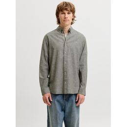Jack & Jones JACK & JONES Herren Langarmhemd "JPRBLUSUMMER LINEN BLEND SHIELD LS SHIRT", grau, Gr. XL, unifarben, Web, Obermaterial: 70% Baumwolle, 30% Leinen,