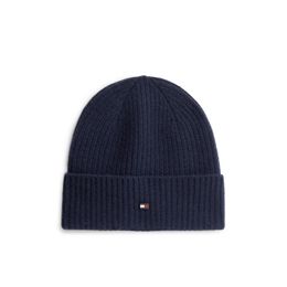 Tommy Hilfiger Damen Strickm&uuml;tze "FLAG CASHMERE BEANIE"space blau, unifarben, Strick, Kaschmir, M&uuml;tzen, One size mit Markenlogo