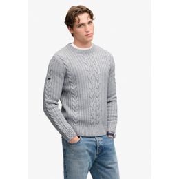 Superdry Herren Rundhalspullover "JACOB CABLE JUMPER", grau, Gr. S, unifarben, Strick, Obermaterial: 70% Polyacryl, 30% Wolle, Pullover, Materialmix,