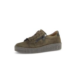 Gabor Damen Plateausneaker, Gr. 40oliv, Leder, Veloursleder, Reptilienpr&auml;gung, unifarben, Schuhe, Freizeitschuh, Halbschuh, Schn&uuml;rschuh mit dezentem