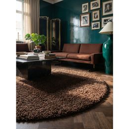 KADIMA DESIGN Hochflorteppich RHEIN, einfarbig, aus Polypropylen, Braun, &Oslash; 200 cm