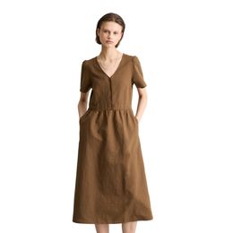 Marc O'Polo Damen Midikleid "aus Leinen-Baumwolle-Mix", braun, Gr. XS, MARC O'POLO DENIM, unifarben, Obermaterial: 56% Leinen, 44% Baumwolle, Kleider