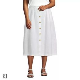 LANDS' END Leinen-Midirock f&uuml;r Damen in Plus-Gr&ouml;&szlig;e, Damen, size: plus, Wei&szlig;, Leinen, by Lands' End