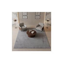 KADIMA DESIGN Kurzflorteppich Waschbar NECKAR, einfarbig, aus Polyester, Grau, 140 x 200 cm