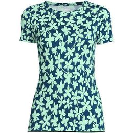 LANDS' END Kurzarm-Baumwollrippshirt mit Rundhalsausschnitt, Damen, size: regular, Blau, Baumwolle, by Lands' End