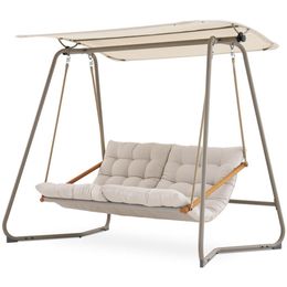 Beautysofa Hollywoodschaukel, Beige, Metall, 2-Sitzer, 214x202x154 cm, Gartenm&ouml;bel, Hollywoodschaukeln