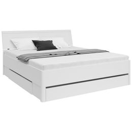 Stauraumbett, Wei&szlig;, Holzwerkstoff, 3 Schublade(n) Schubladen, 180x200 cm, Beleuchtung, in verschiedenen Holzdekoren erh&auml;ltlich, mit Schubk&auml;sten, Schlafzimmer, Betten, Stauraumbetten