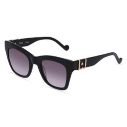 Liu Jo LJ746S | Damen-Sonnenbrille | Fassung: Vollrand, Quadratisch, Metall, Schwarz Gl&auml;nzend | Glasfarbe: Grau Verlaufend