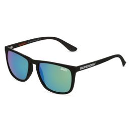 Superdry SHOCKWAVE | Unisex-Sonnenbrille | Fassung: Vollrand, Quadratisch, Kunststoff, Grau Matt | Glasfarbe: Gr&uuml;n