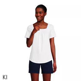 LANDS' END Baumwoll/Modal-Shirt mit gesmoktem Ausschnitt f&uuml;r Damen, Damen, size: regular, Wei&szlig;, Baumwolle Modal, by Lands' End