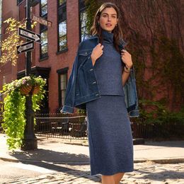 LANDS' END Softer Jersey-Midirock f&uuml;r Damen, Damen, size: regular, Blau, Baumwolle/Polyester/Baumwoll-Mischung, by Lands' End