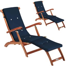 Casaria Gartenliege Queen Mary 2er-Set Akazie FSC -zertifiziert inkl Auflage Blau