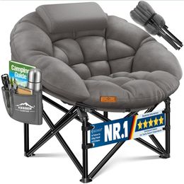 Kesser&reg; Campingstuhl Chillexer faltbar 150 Kg Klappstuhl ultraleicht und breit, dickes Polster mit bequemen Kissen und Seitentasche, Cover, Outdoor + Indoor - rund, Camping, Angeln, Festival, Strand