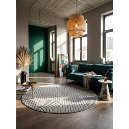 KADIMA DESIGN Flachgewebe-Teppich Hoch-Tief-B&ouml;gen Silber 200x200 cm Hoch-Tief B&ouml;gen