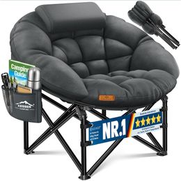 Kesser&reg; Campingstuhl Chillexer faltbar 150 Kg Klappstuhl ultraleicht und breit, dickes Polster mit bequemen Kissen und Seitentasche, Cover, Outdoor + Indoor - rund, Camping, Angeln, Festival, Strand