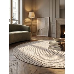 KADIMA DESIGN Flachgewebe-Teppich Hoch-Tief-B&ouml;gen Creme 120x120 cm Hoch-Tief B&ouml;gen