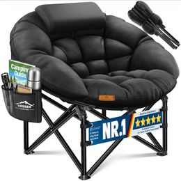 Kesser&reg; Campingstuhl Chillexer faltbar 150 Kg Klappstuhl ultraleicht und breit, dickes Polster mit bequemen Kissen und Seitentasche, Cover, Outdoor + Indoor - rund, Camping, Angeln, Festival, Strand
