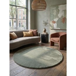 KADIMA DESIGN Kurzflorteppich Waschbar NECKAR, einfarbig, aus Polyester, Gr&uuml;n, &Oslash; 160 cm