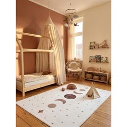 KADIMA DESIGN Kinderteppich Mondphasen Creme 200x290 cm Waschbar