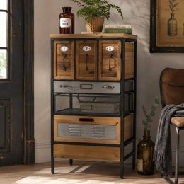 Apothekerkommode MCW-Q77, Schrank Highboard Schubladen Etikettenhalter Industrial Vintage/Shabby Holz Metall 85x46x35cm