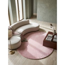 KADIMA DESIGN Kurzflorteppich Waschbar NECKAR, einfarbig, aus Polyester, Rosa, &Oslash; 120 cm