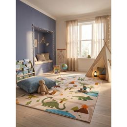 KADIMA DESIGN Kinderteppich Dinosaurier-Landschaft Beige 200x290 cm Waschbar