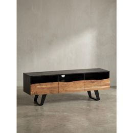 KADIMA DESIGN Lowboard Akazie Massivholz Modern Stil 140x50x40 cm Baumkante mit Schublade und T&uuml;ren