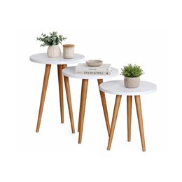 Vcm 3-tlg. Beistelltisch Set, Runde Satztische mit Holzf&uuml;&szlig;en, &Oslash; 34 cm, Wohnzimmertische im Retro-Design - Barilo