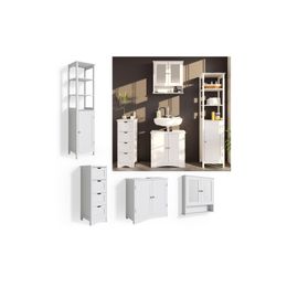 VICCO 4er Badm&ouml;bel Set Bianco Spiegelschrank Waschtischunterschrank Hochschrank Badezimmerm&ouml;bel Set im Landhausstil