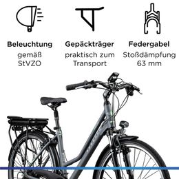 Z&uuml;ndapp Z&uuml;ndapp Z802 E Bike Trekkingrad Damen ab 160 cm mit Nabenmotor Pedelec Trekking Fahrrad mit 21 Gang und Beleuchtung StVZO